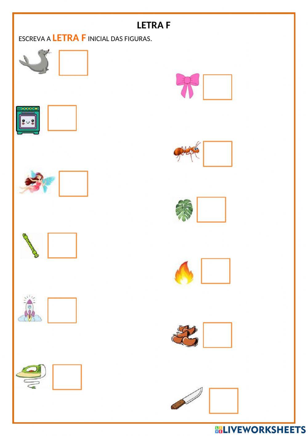 Letra F online exercise for educação infantil | Live Worksheets