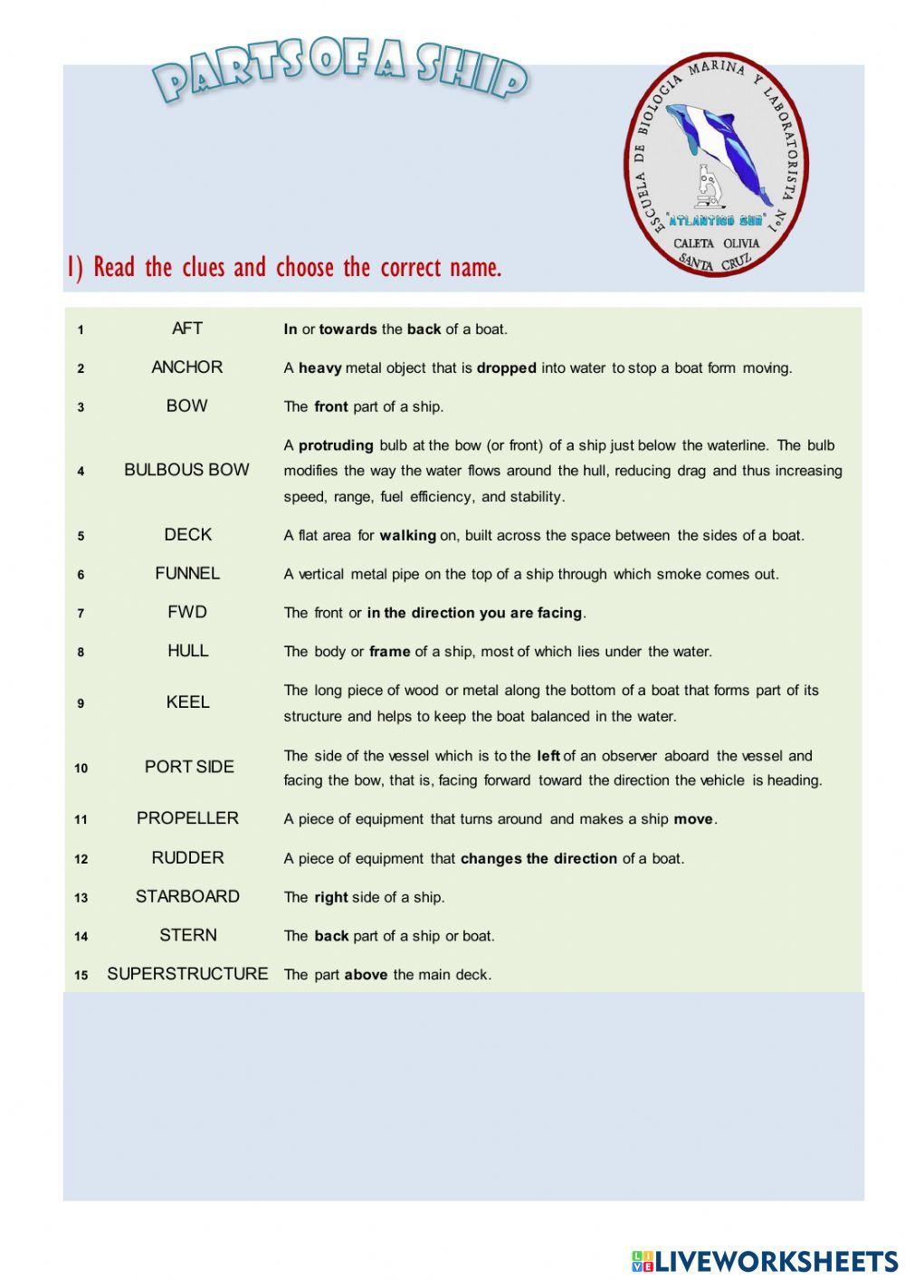Parts of a ship | Free Interactive Worksheets | 2009988