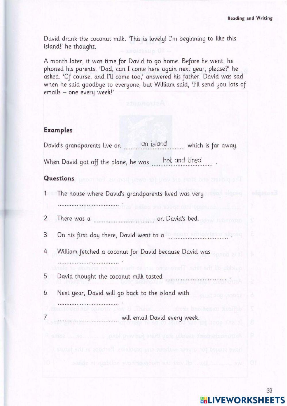 Reading test online exercise for grade 5 | Live Worksheets