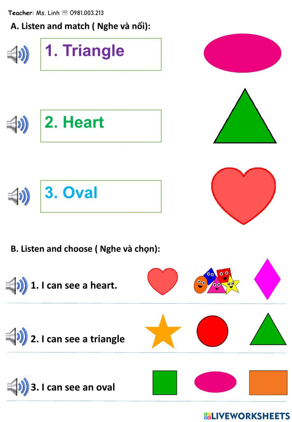 ASN6 Shapes ( heart, triangle, oval) worksheet | Live Worksheets