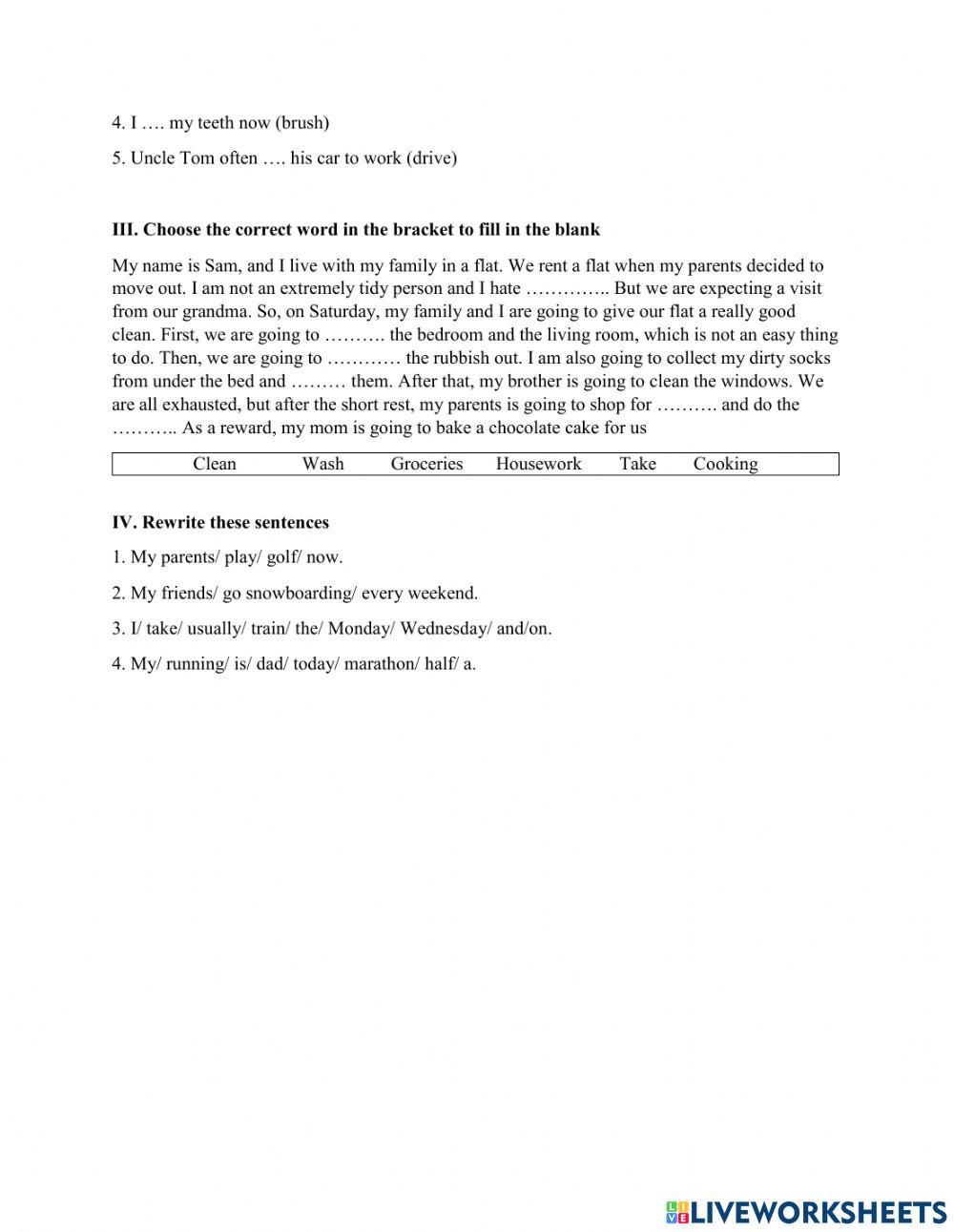 Homework for Unit 1 worksheet | Live Worksheets