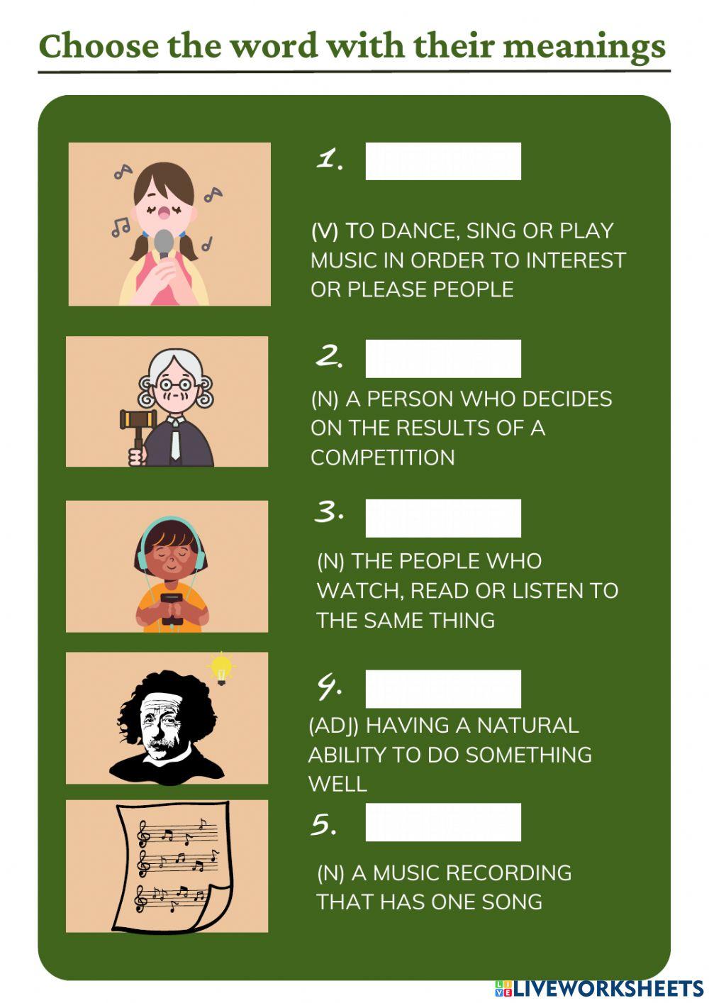 Choose the word with their meanings worksheet | Live Worksheets