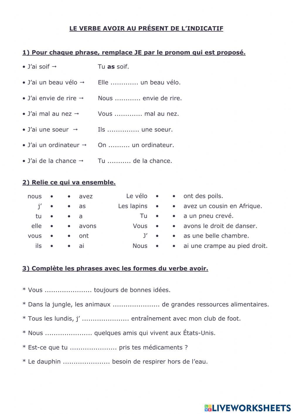 7022670 | Le verbe Avoir | Karen Vielma | LiveWorksheets