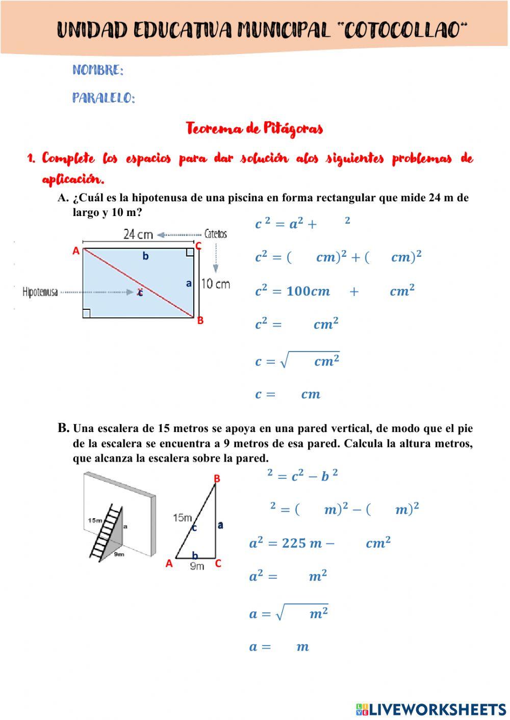 Teorema De Pitágoras Online Exercise For Ebse Live Worksheets