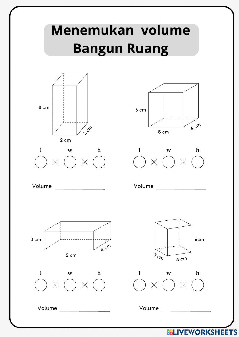 Volum Balok worksheet | Live Worksheets