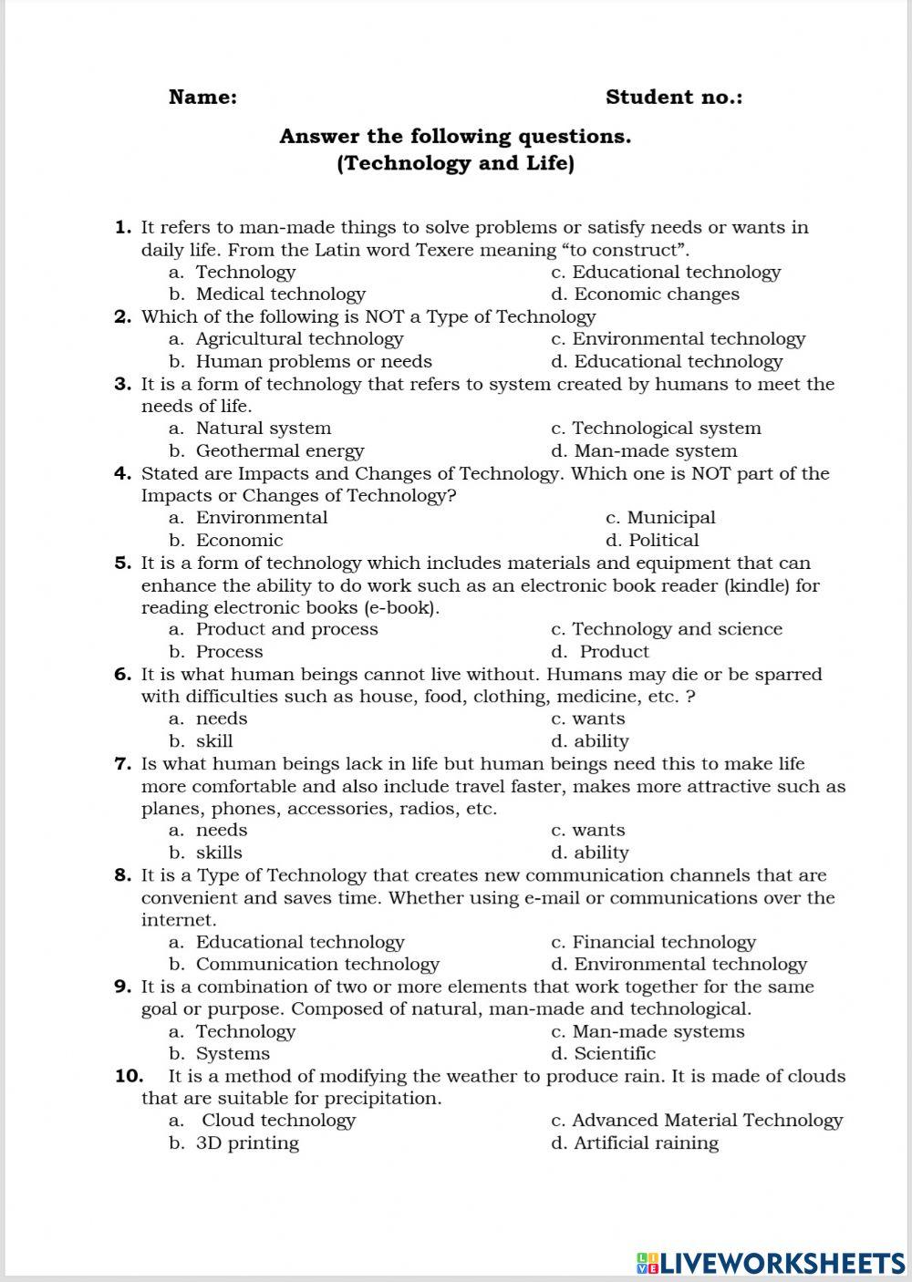 Technology online exercise for Intermediate | Live Worksheets