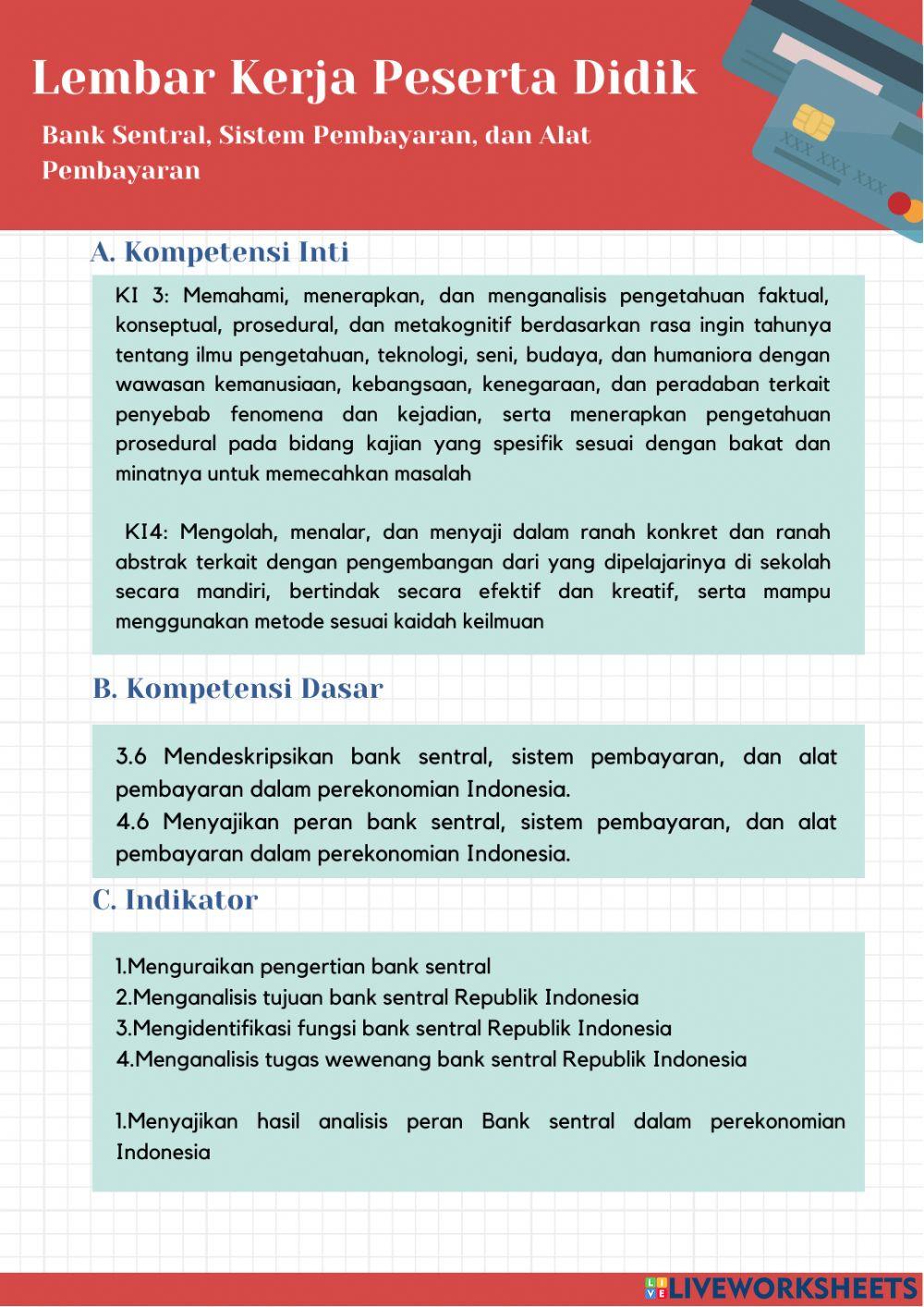 LKPD Bank Sentral activity | Live Worksheets