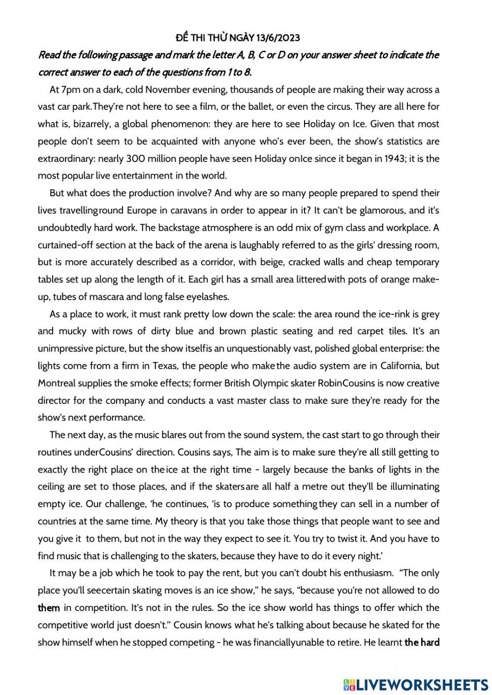 DE THI THU TIENG ANH THPT online exercise for | Live Worksheets