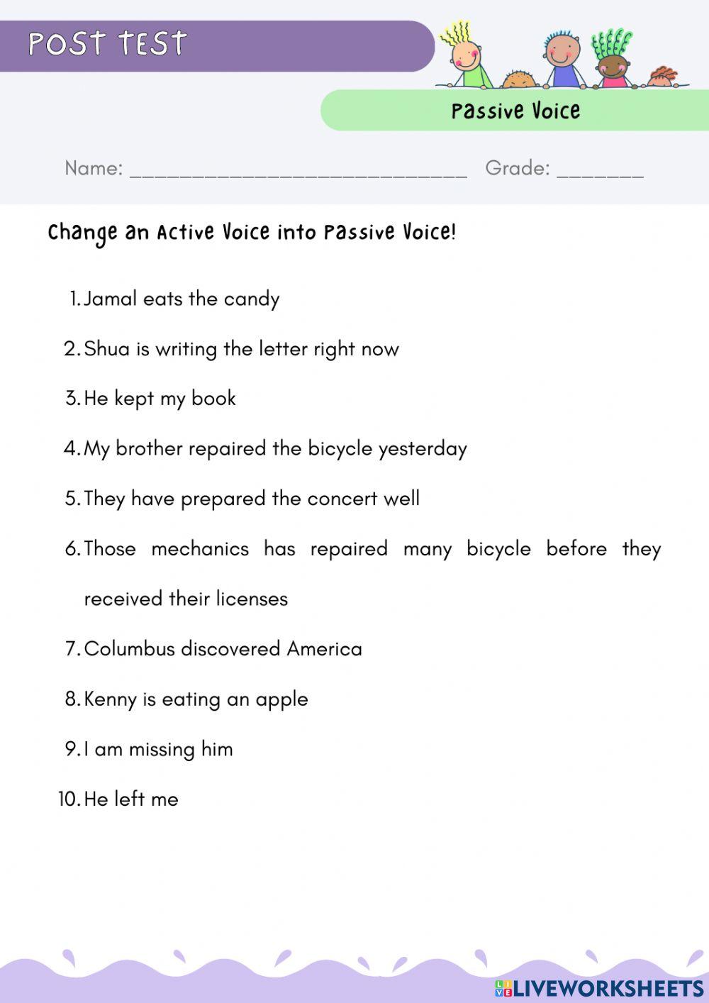 Post Test - Passive Voice online exercise for | Live Worksheets