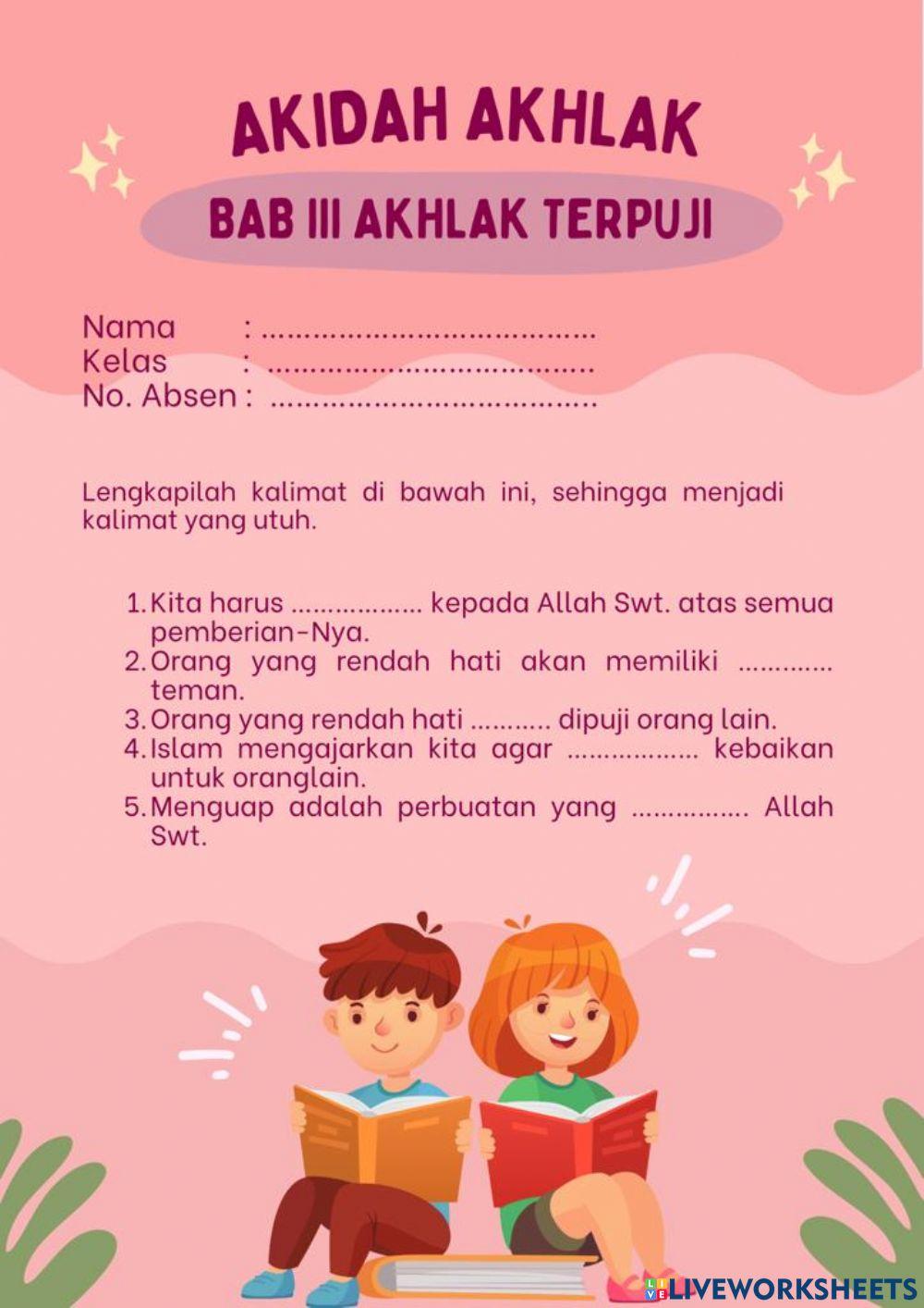 Sambung Kata BAB III - Akhlak Terpuji worksheet | Live Worksheets