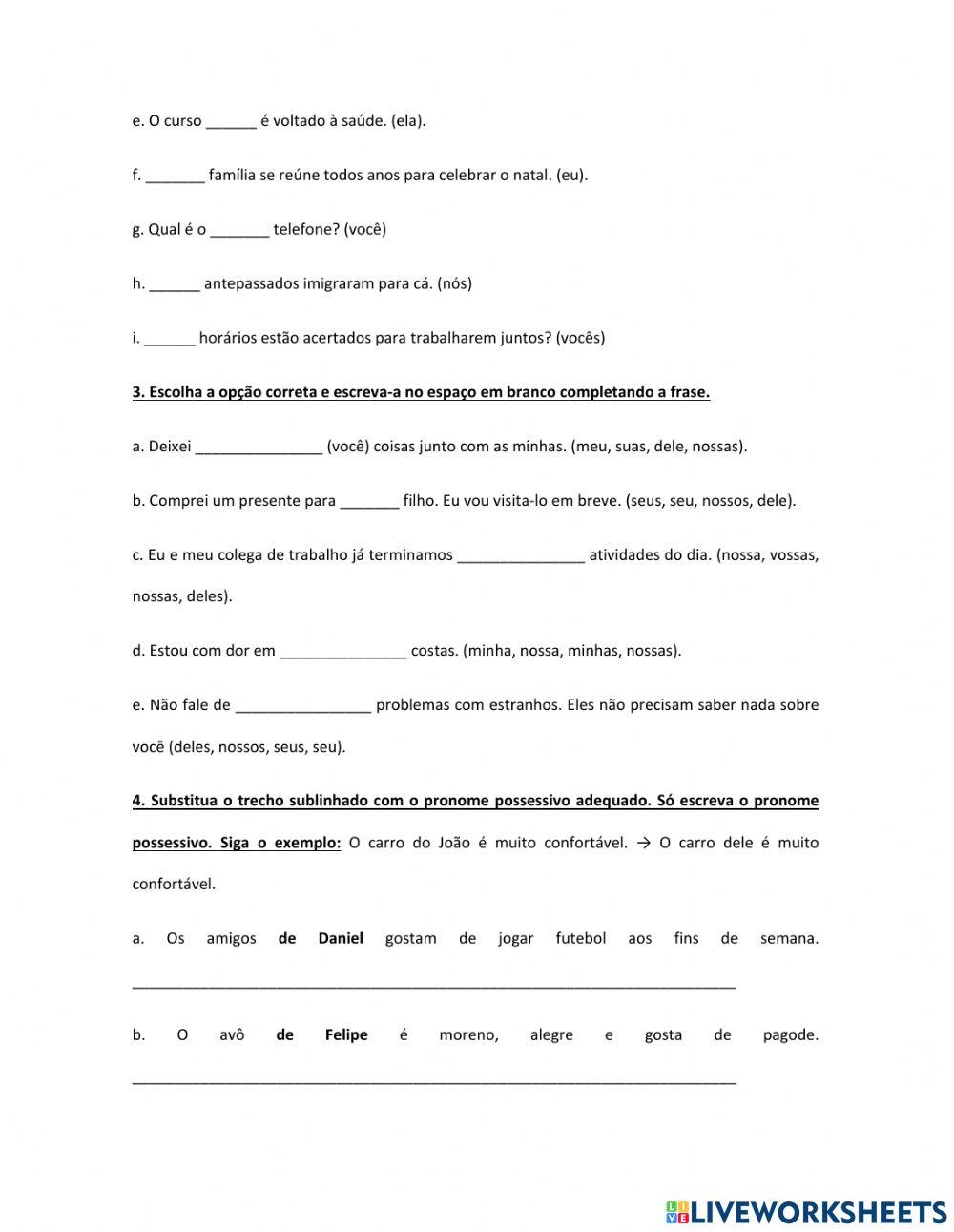 Pronomes posses… | Free Interactive Worksheets | 7023832