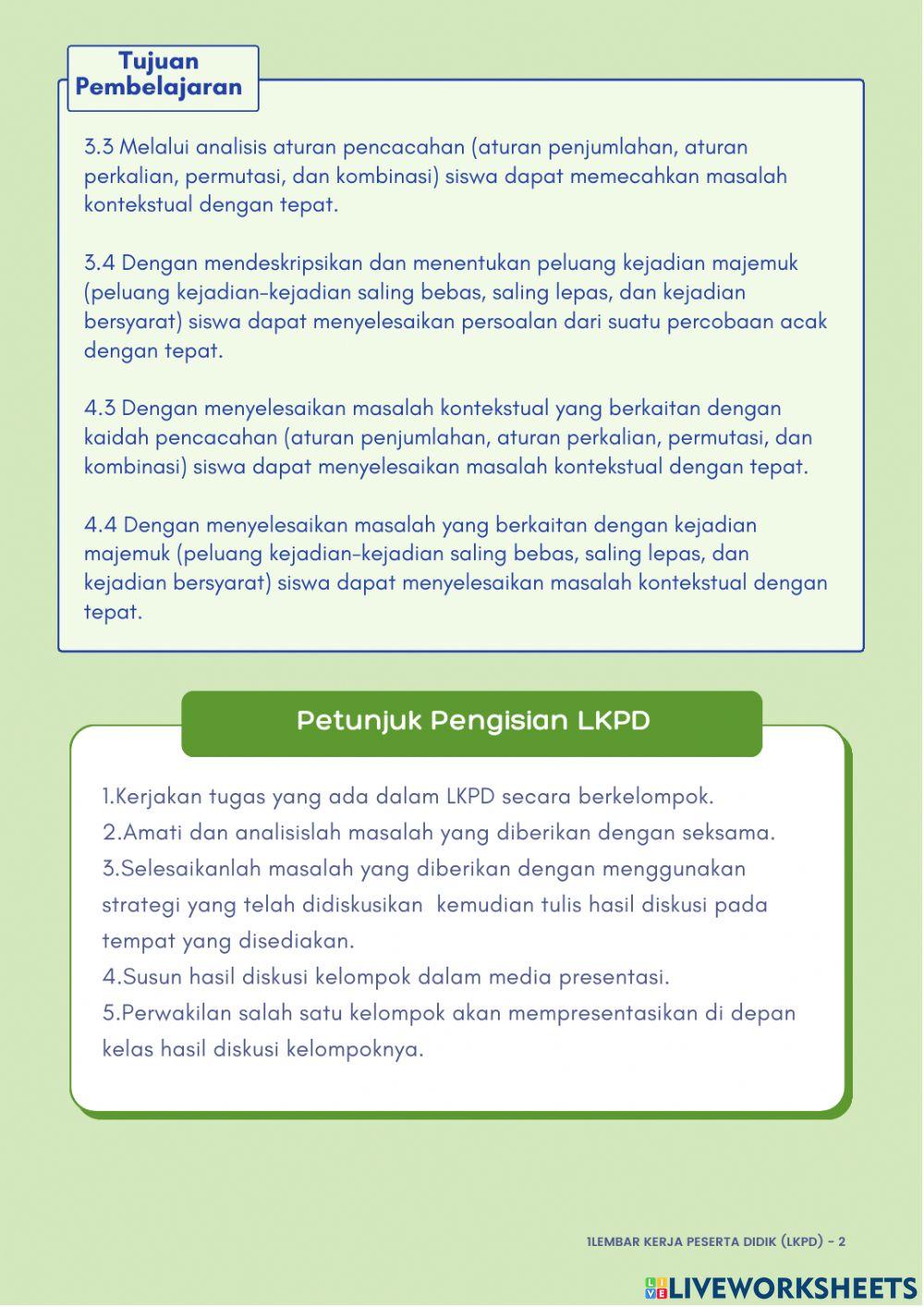 Peluang. worksheet | Live Worksheets