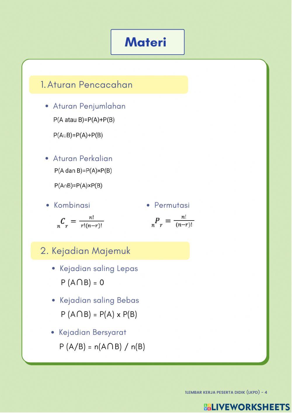 Peluang. worksheet | Live Worksheets