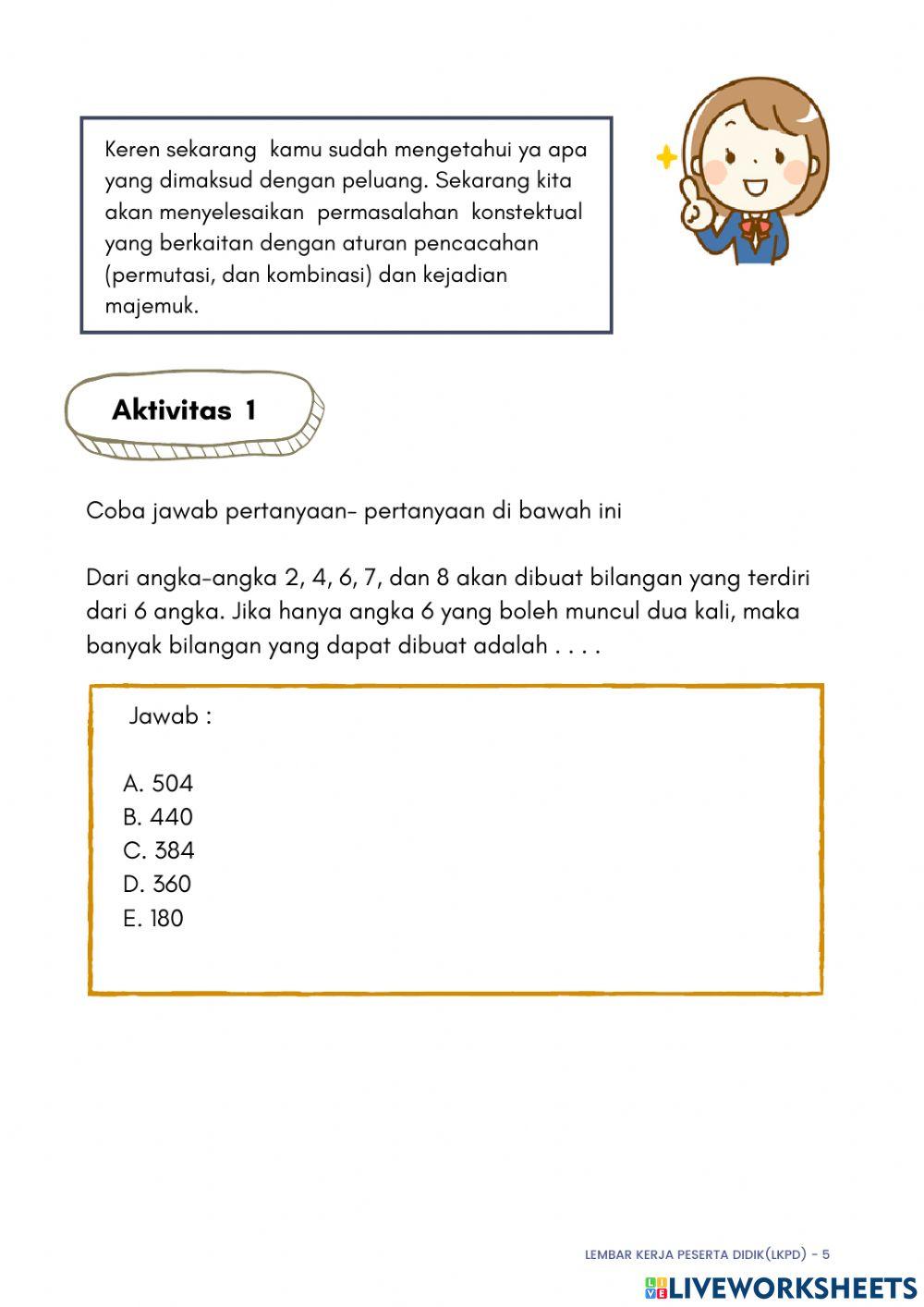 Peluang. worksheet | Live Worksheets