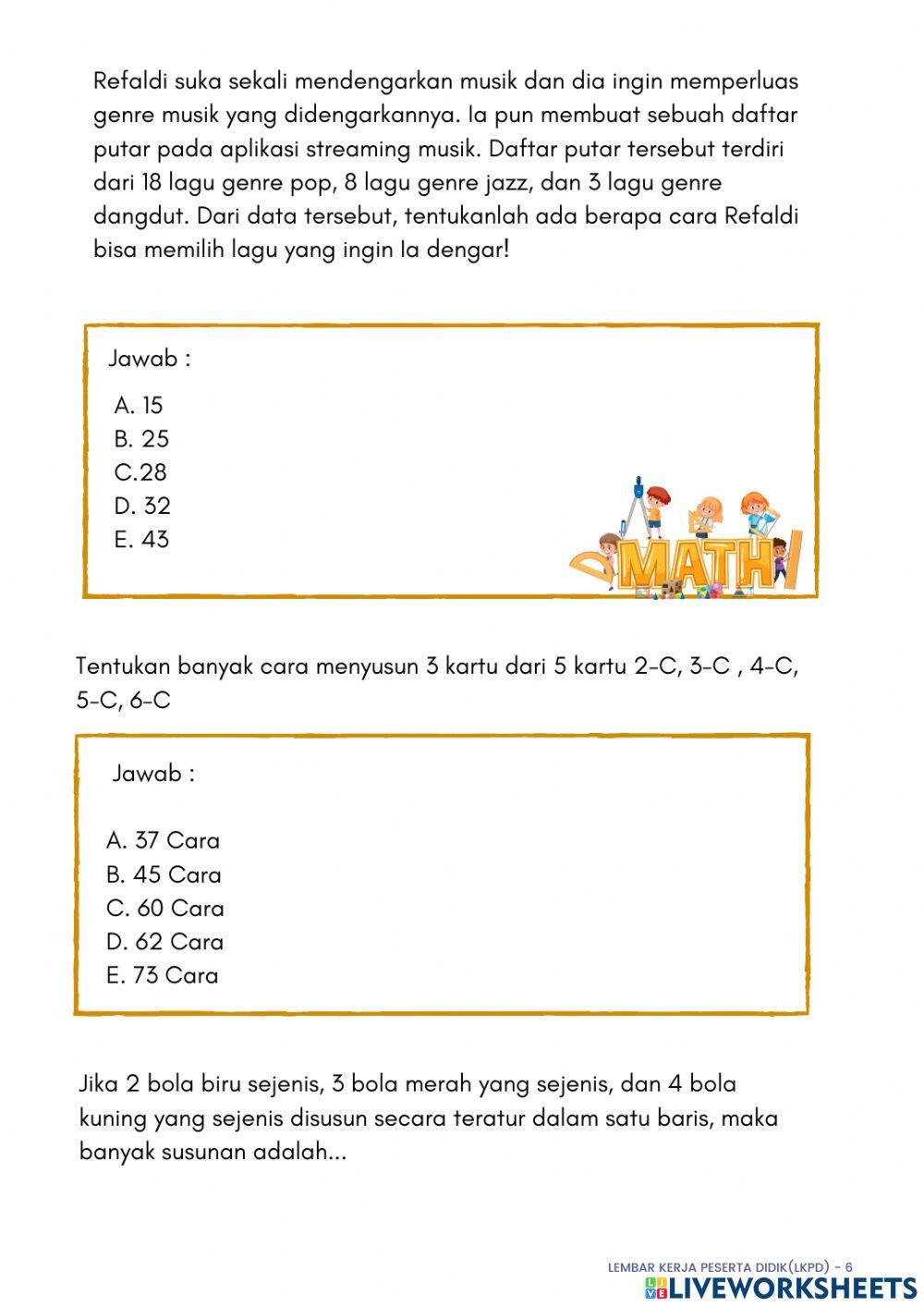 Peluang. worksheet | Live Worksheets