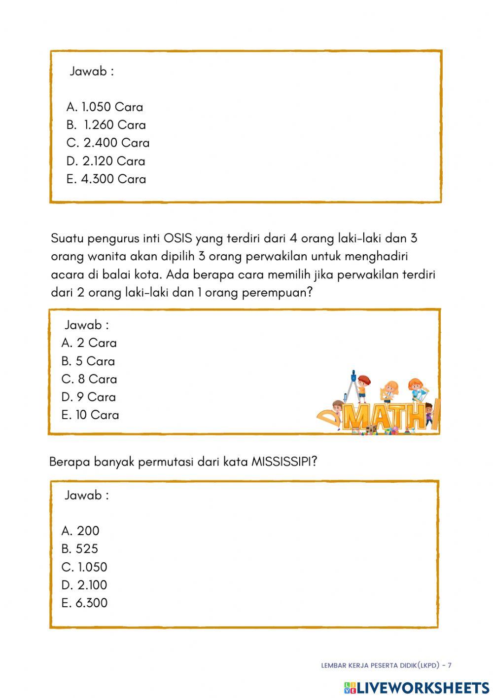 Peluang. worksheet | Live Worksheets