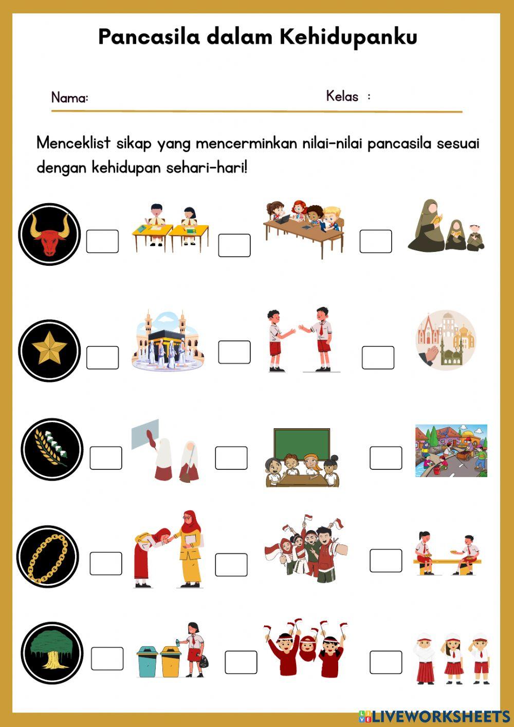 Pancasila dalam kehidupanku worksheet | Live Worksheets