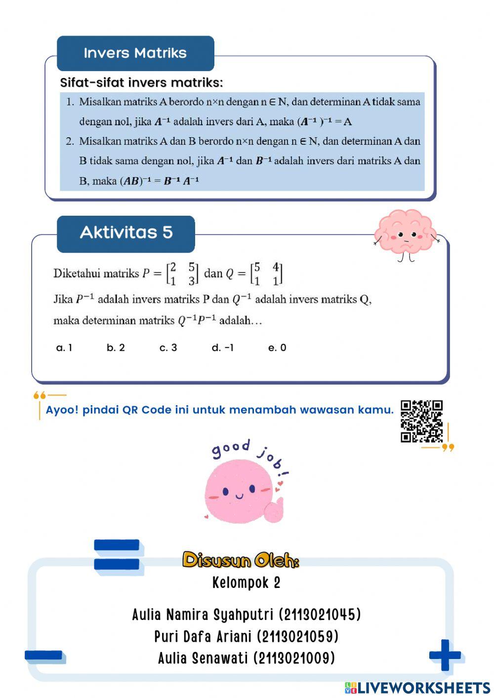 E-LKPD Matriks-Kelompok 2A exercise | Live Worksheets