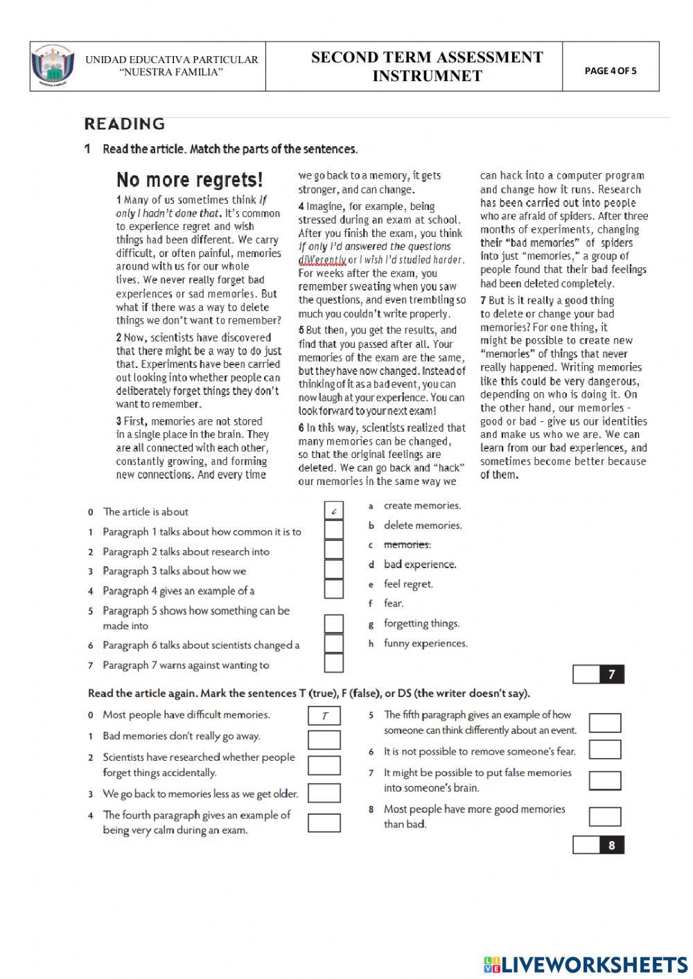SECOND TERM EXAM | Free Interactive Worksheets | 7039478
