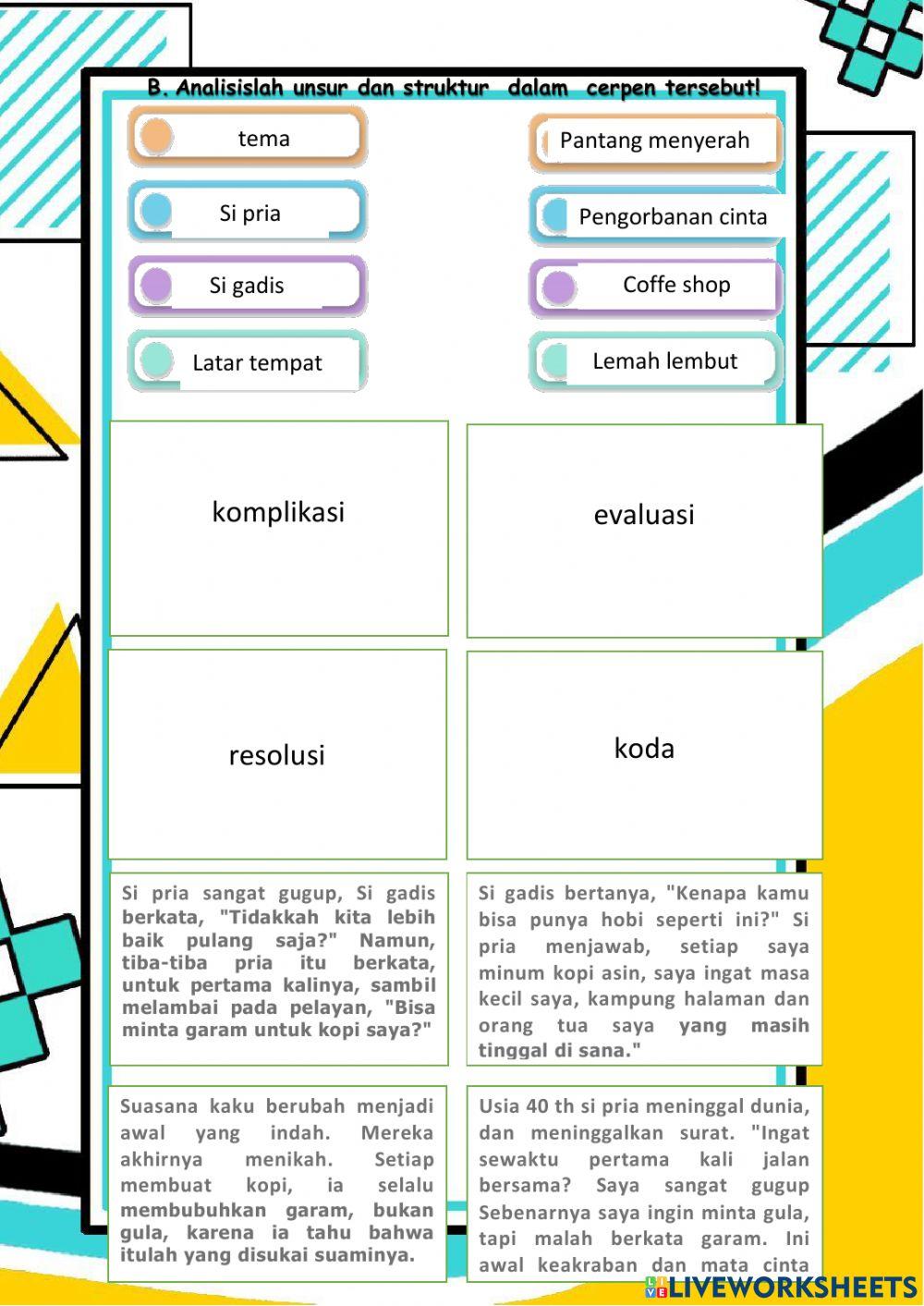 Evaluasi cerpen activity | Live Worksheets