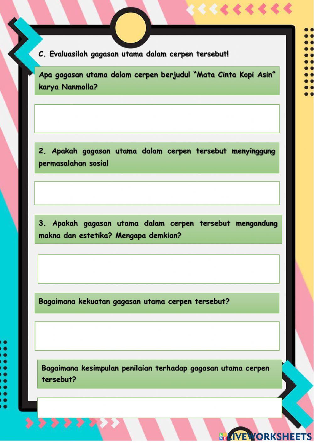 Evaluasi cerpen activity | Live Worksheets