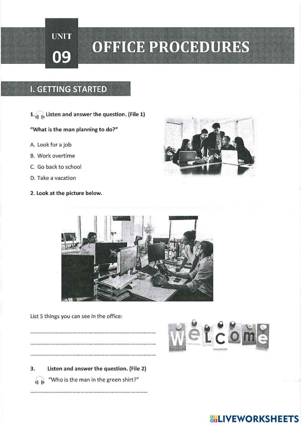 Unit 9: office procedures worksheet | Live Worksheets
