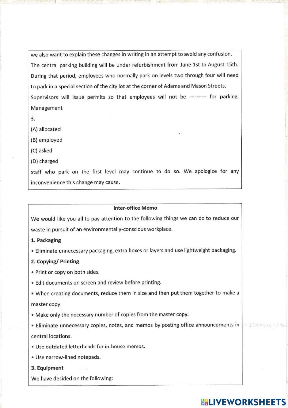 Unit 9: office procedures worksheet | Live Worksheets