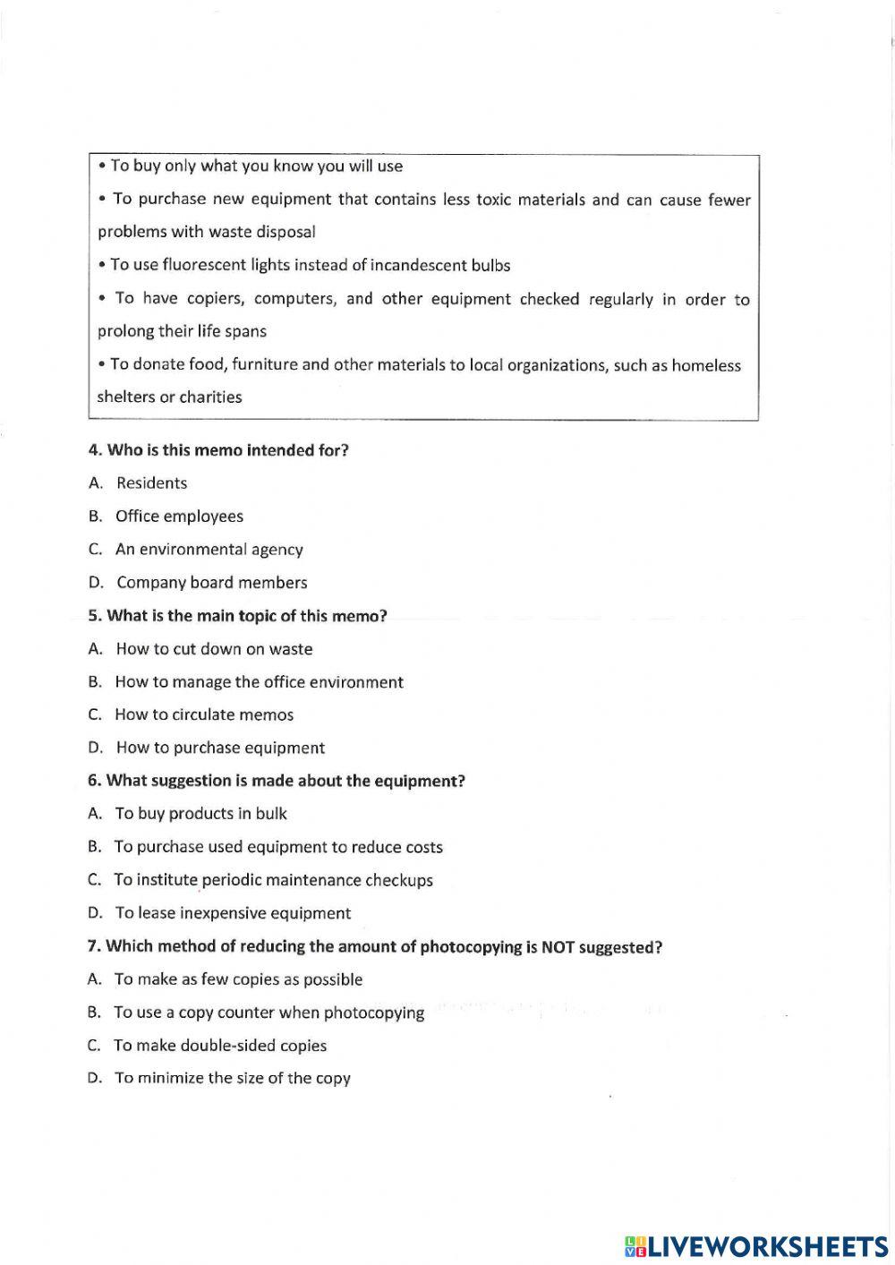 Unit 9: office procedures worksheet | Live Worksheets