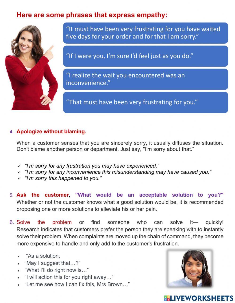 Customer service | Free Interactive Worksheets | 7024572