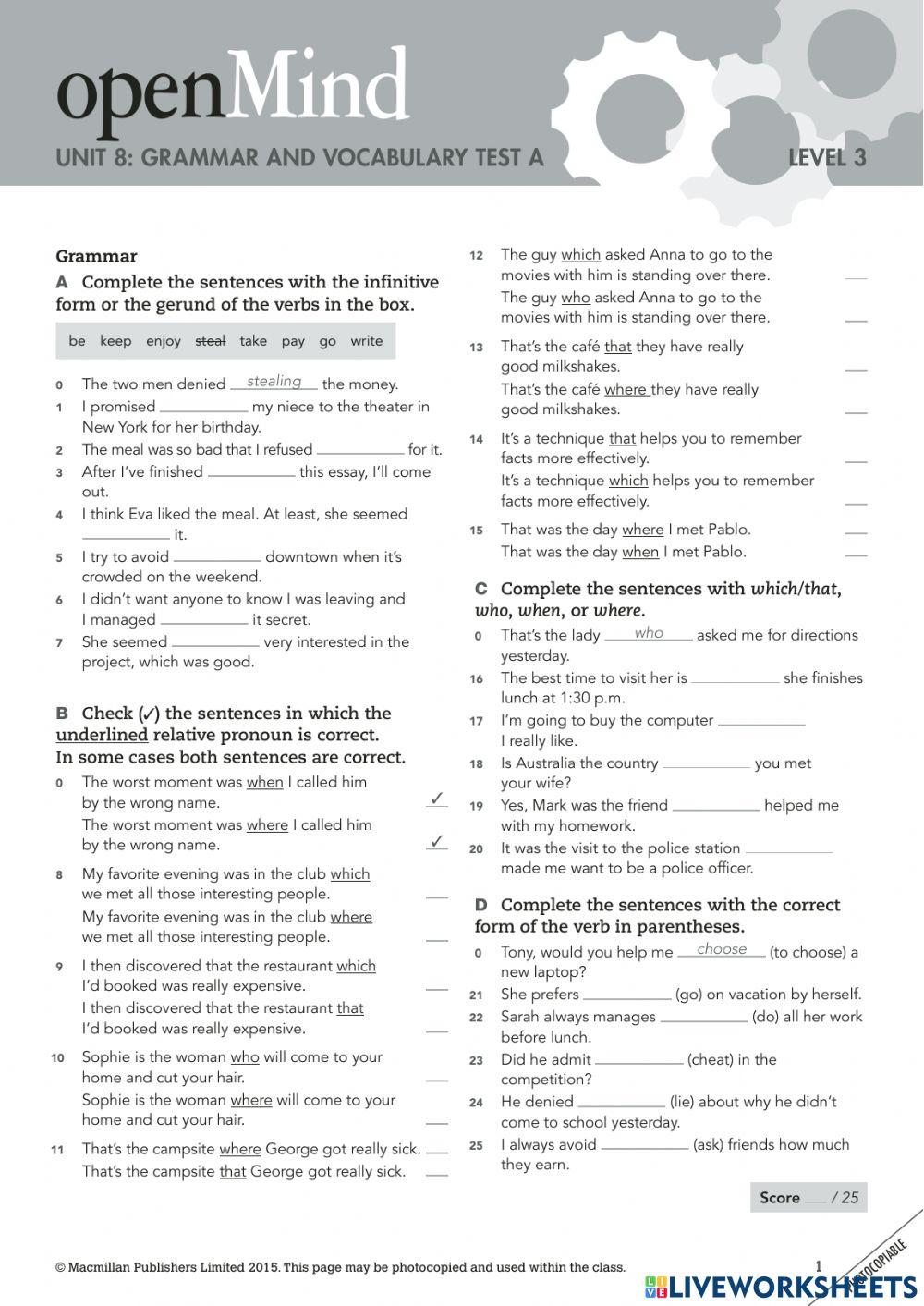 Level 9 interactive worksheet | Live Worksheets