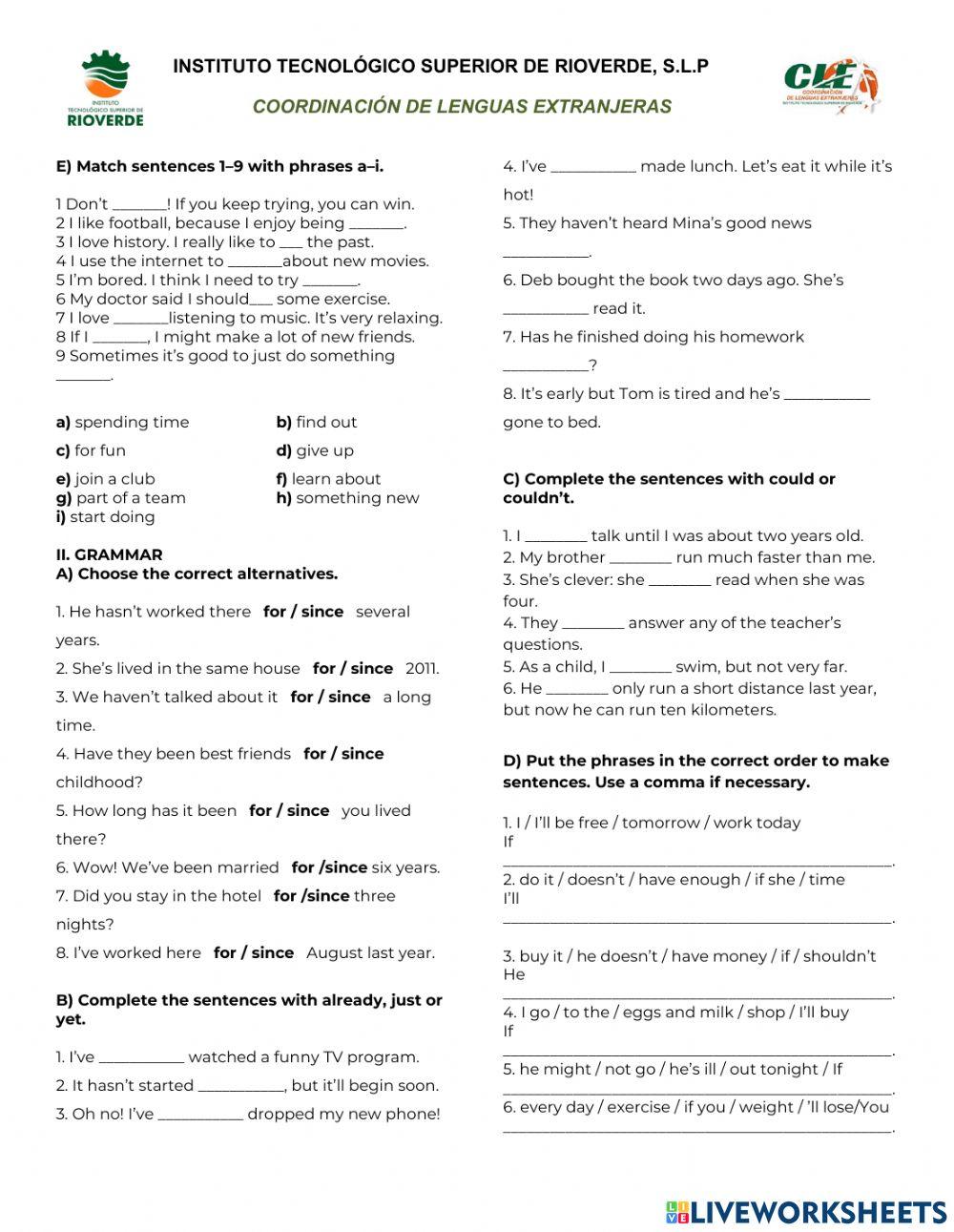 1st partial written test, LEVEL 8 online exercise for | Live Worksheets