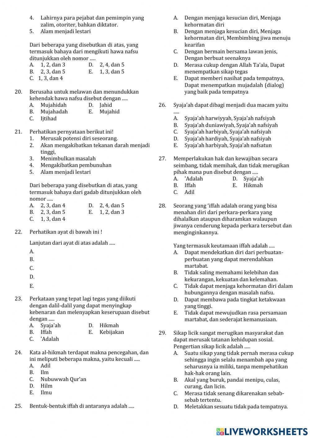 Akidah akhlak 7024840 | mamansyaulhuda | Live Worksheets