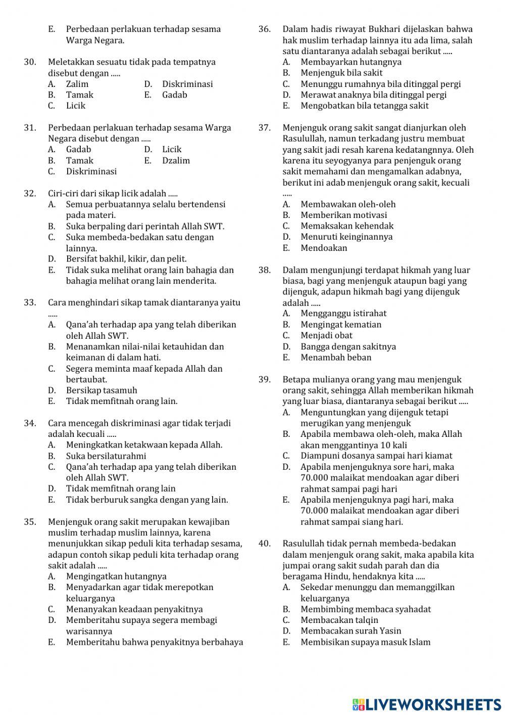 Akidah akhlak 7024840 | mamansyaulhuda | Live Worksheets