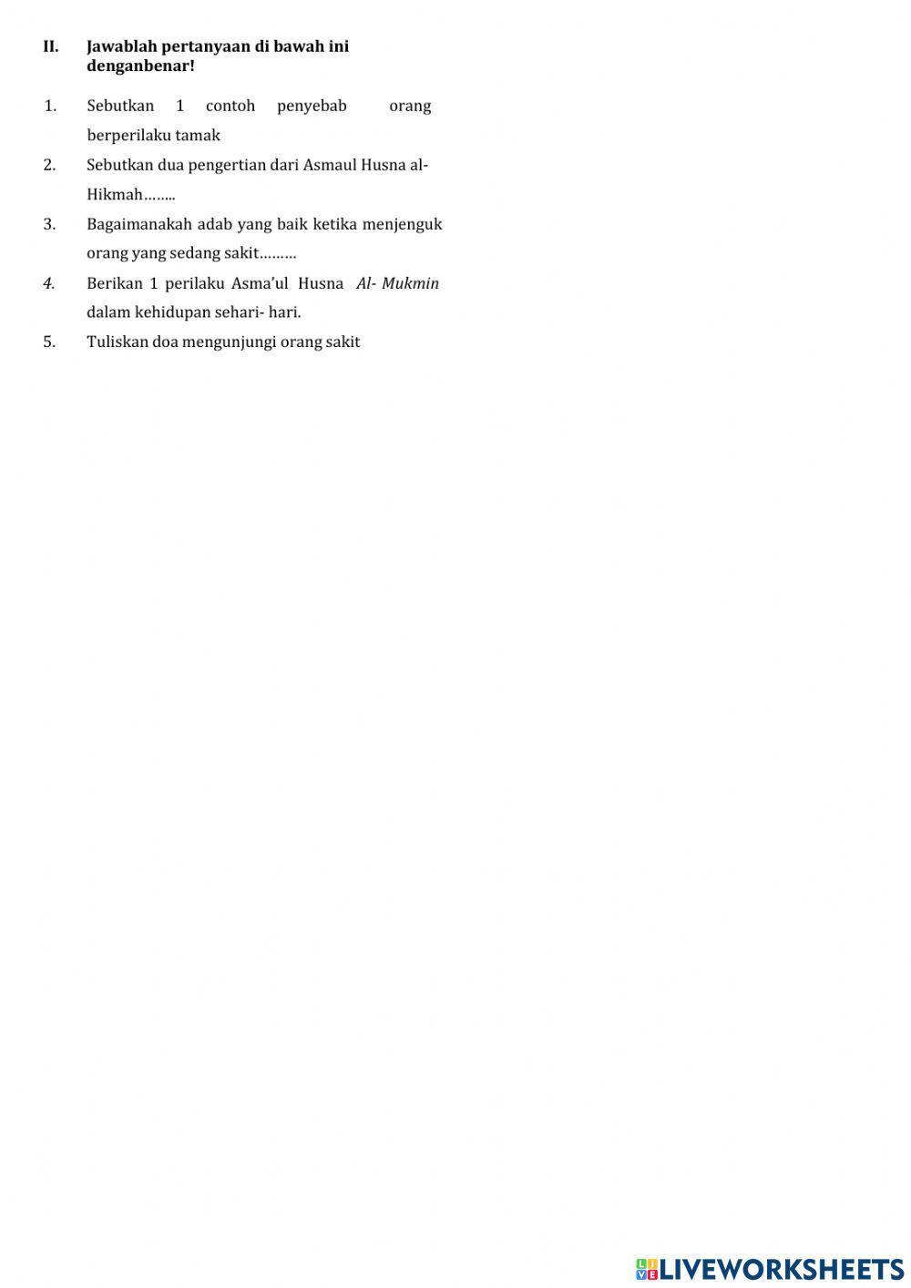 Akidah akhlak 7024840 | mamansyaulhuda | Live Worksheets