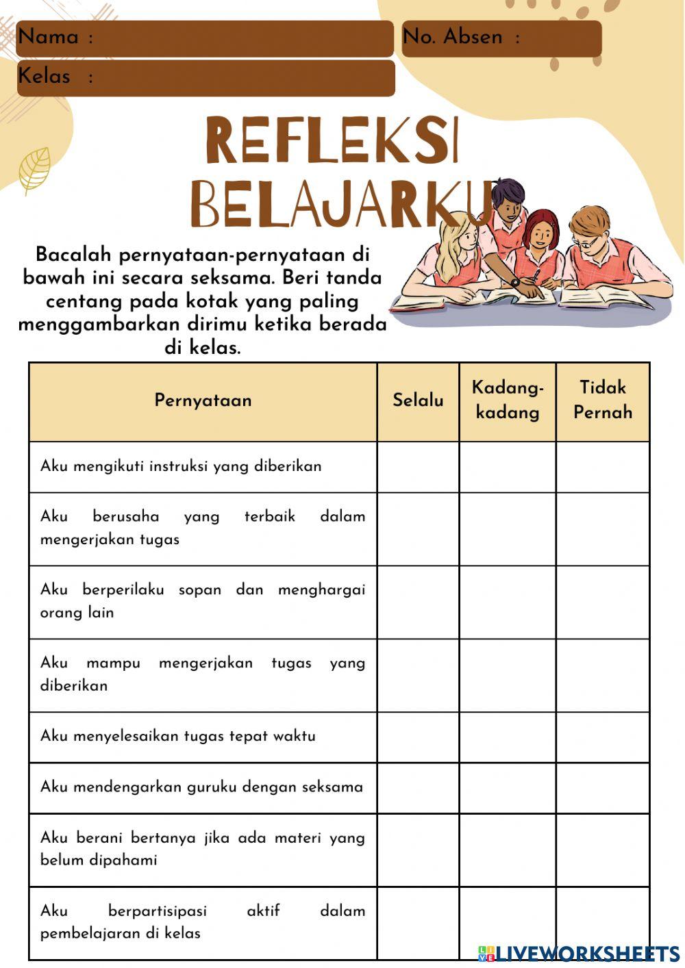 Lembar Refleksi Pembelajaran Online Exercise For Live, 46% OFF