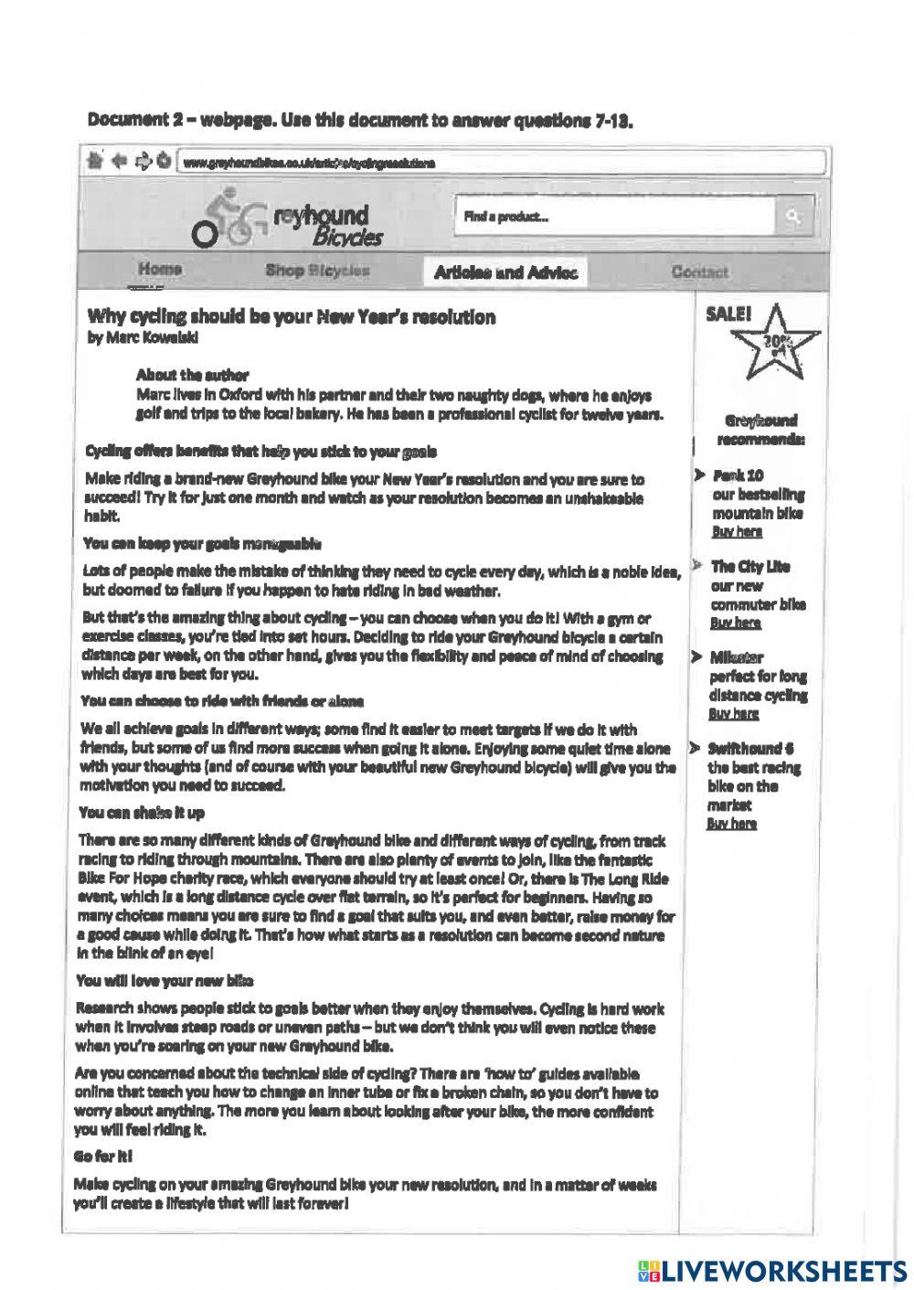 English- Reading- Resolutions online exercise for | Live Worksheets
