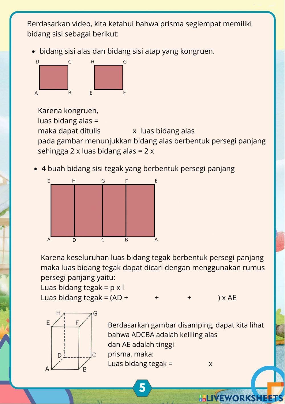 LKPD Pencarian Rumus Volume dan Luas Permukaan Prisma worksheet | Live ...