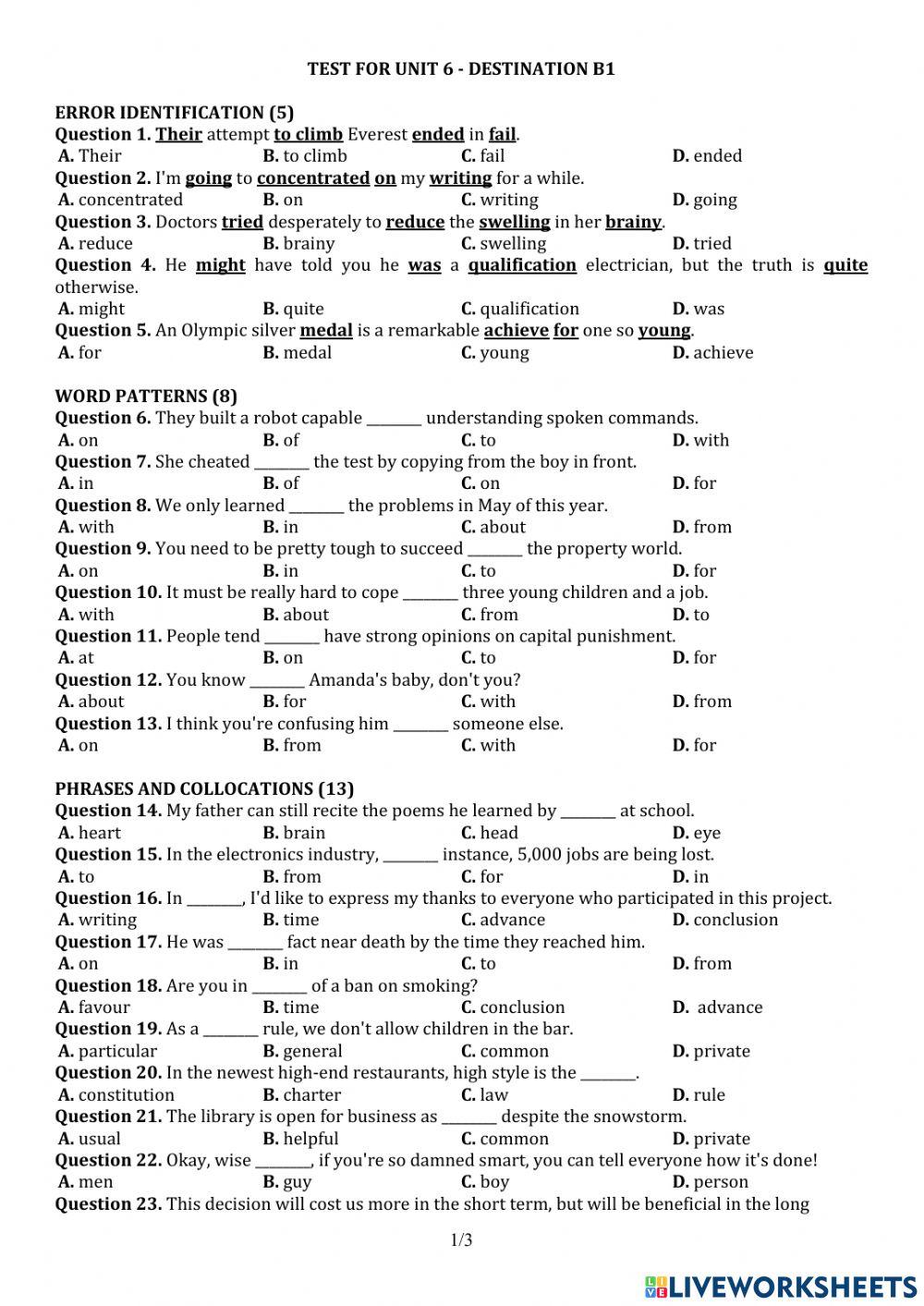 Vocab check Uni… | Free Interactive Worksheets | 7039728
