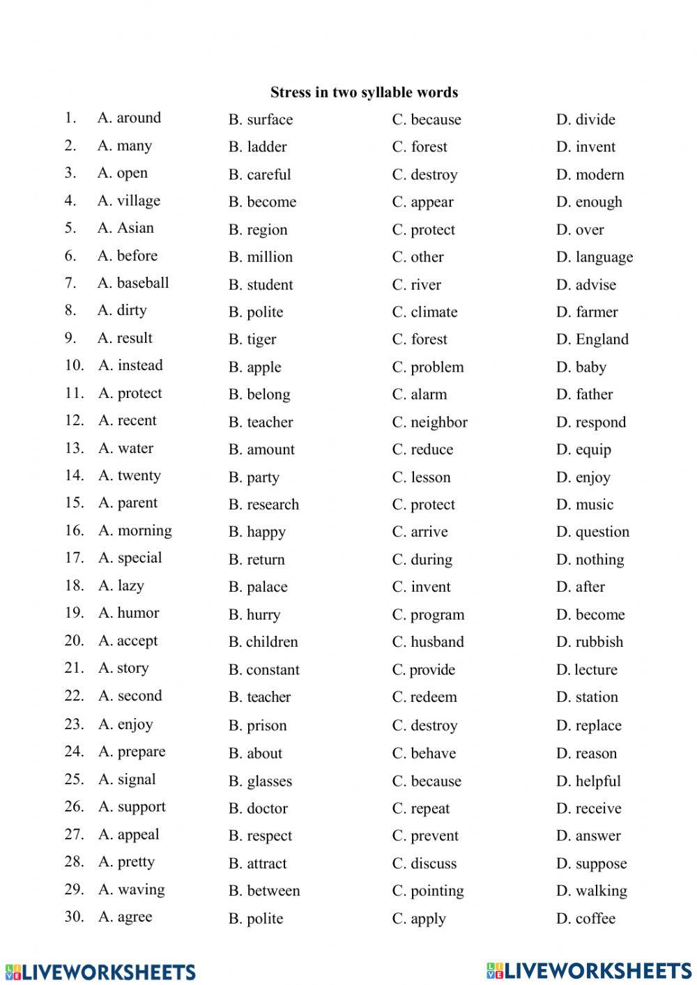 Syllable Stress-Two-Syllable Words 7061189 | Kathleen