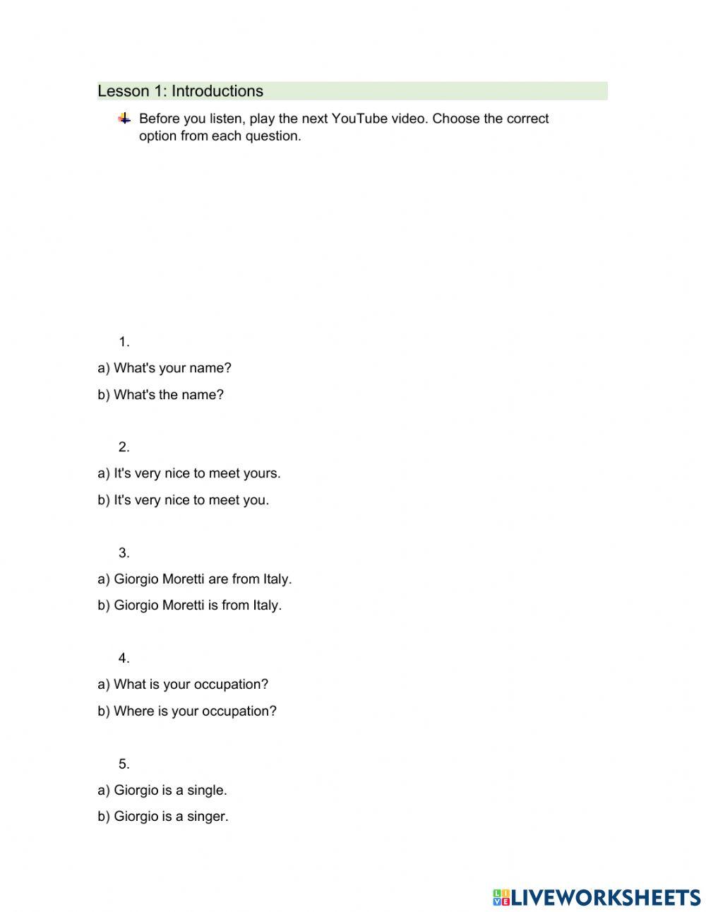 Introductions online exercise for | Live Worksheets