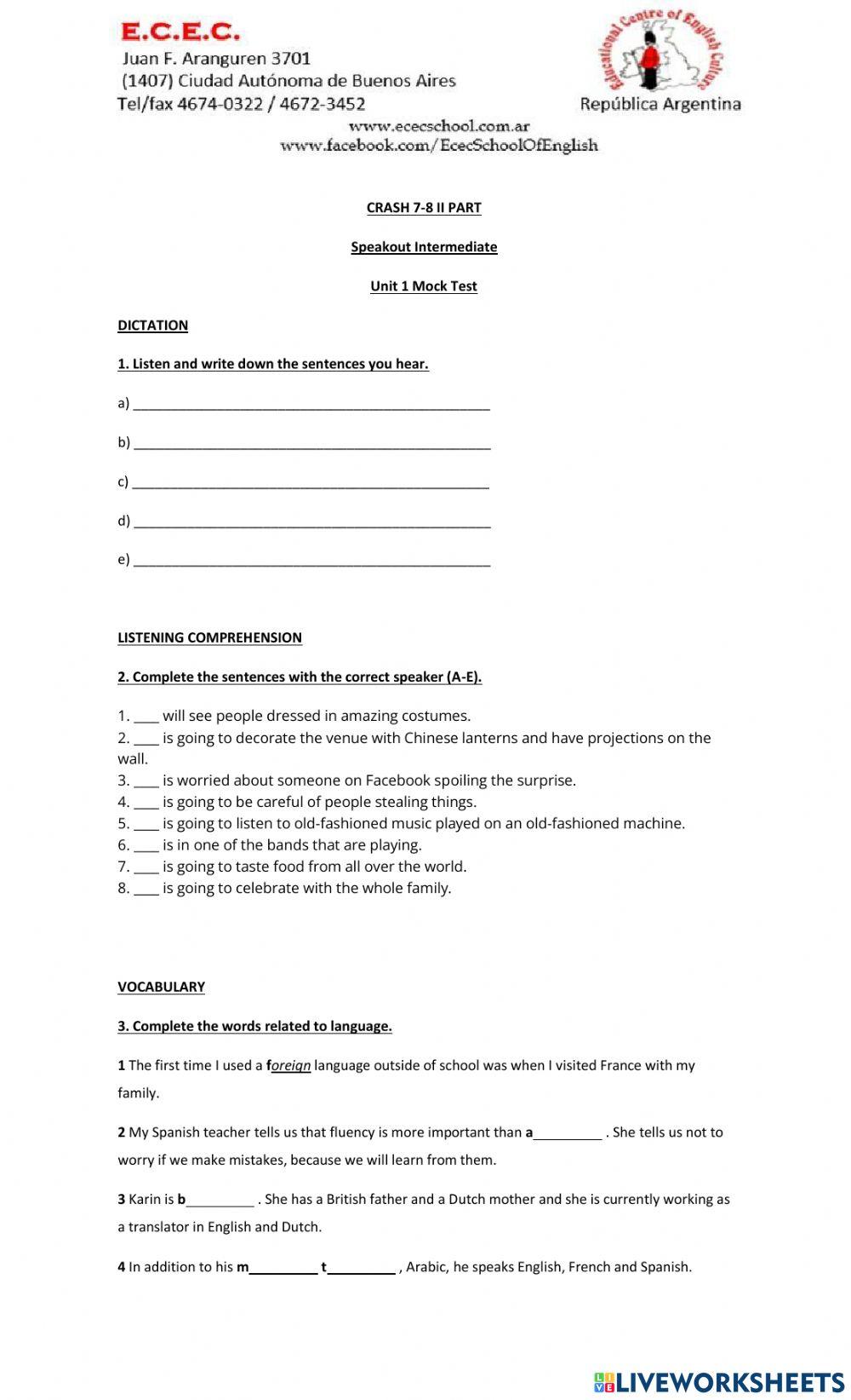 Mock exam crash 7-8 worksheet | Live Worksheets