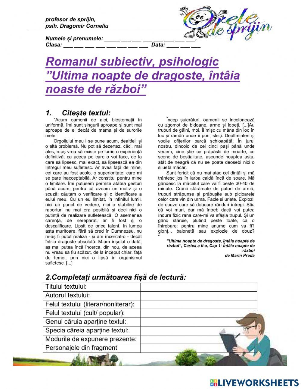 Romanul subiectiv Ultima noaste de dragoste, intaia noapte de razboi ...