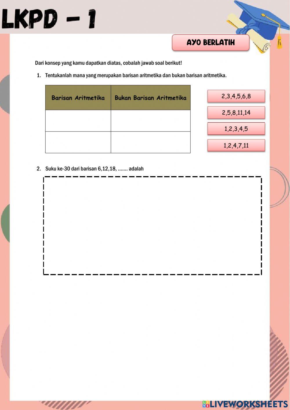 Barisan Aritmetika interactive worksheet for SMA | Live Worksheets