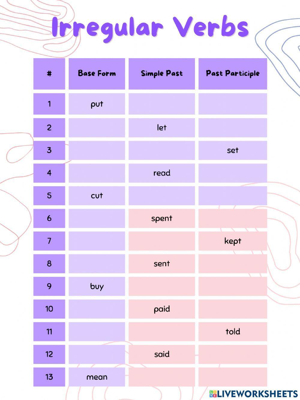 Irregular Verbs 7026009 | Yves Poirier | Live Worksheets