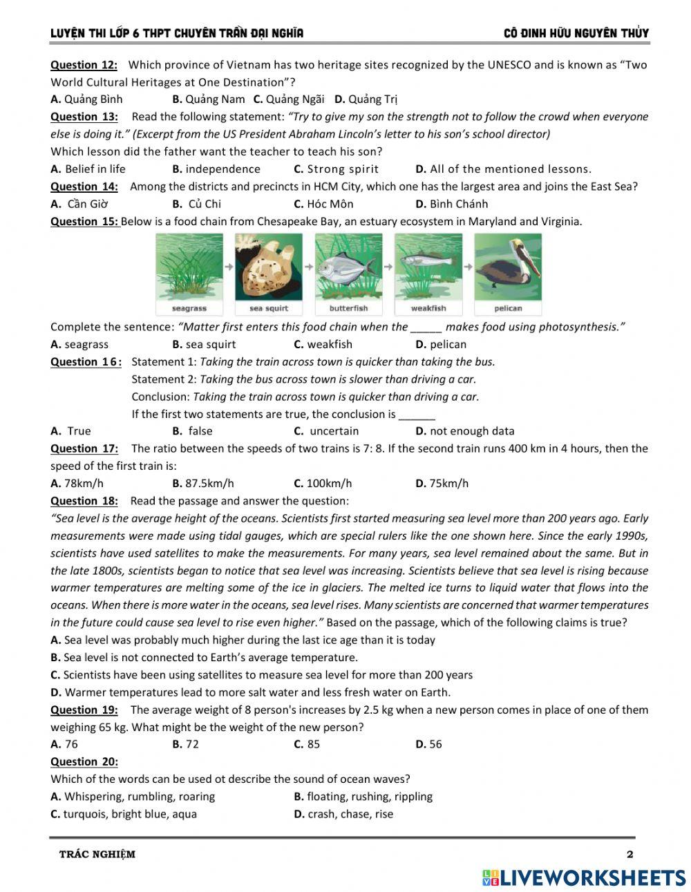 MCQ - TEST 20 online exercise for | Live Worksheets