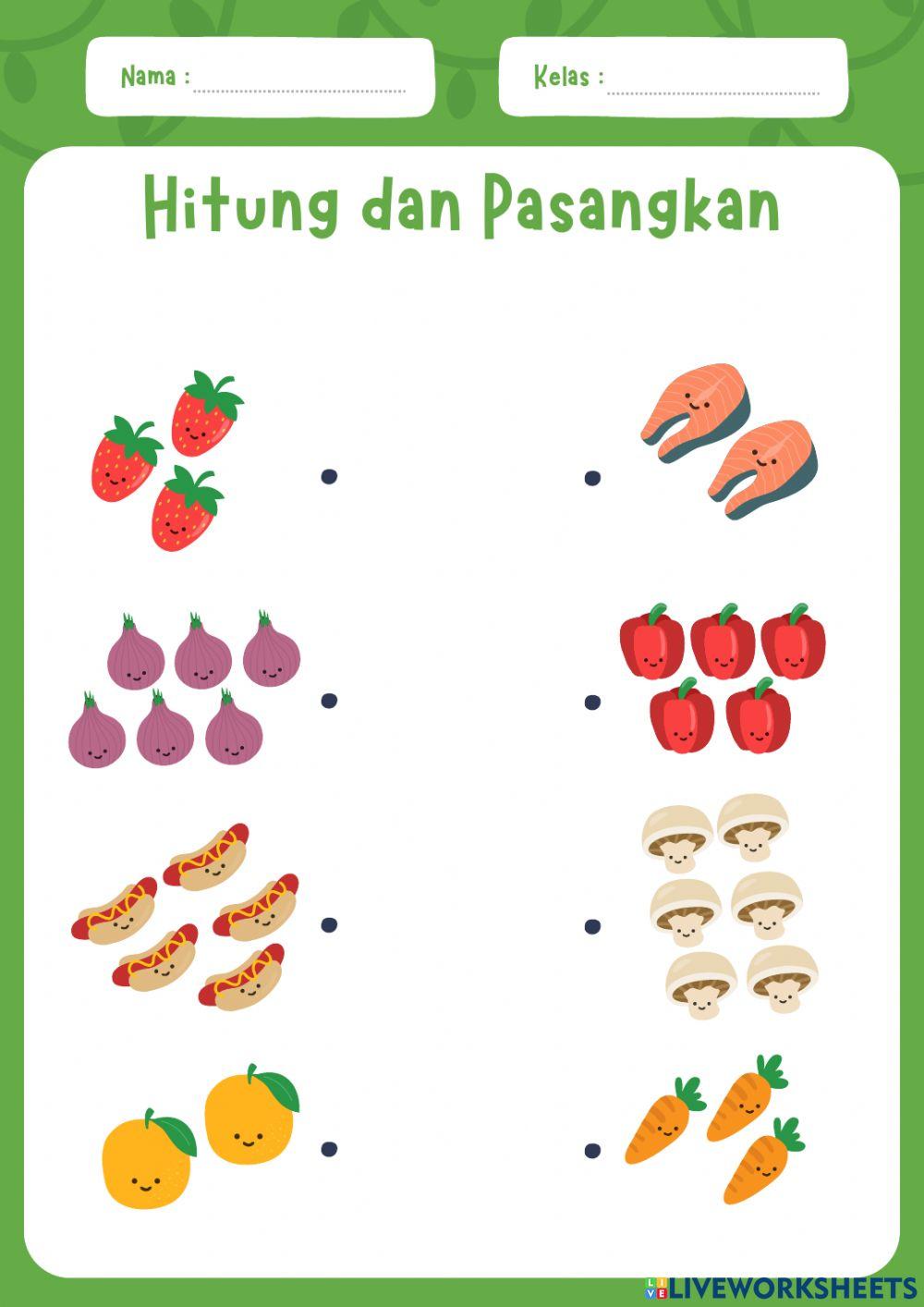Menghitung dan menjodohkan worksheet | Live Worksheets