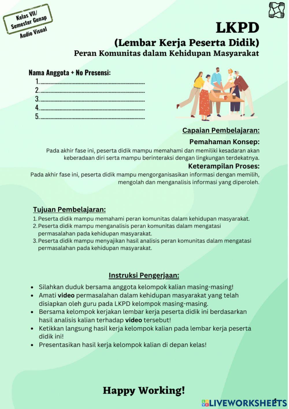 LKPD Audio Visual - Peranan Komunitas dalam Kehidupan Masyarakat worksheet | Live Worksheets