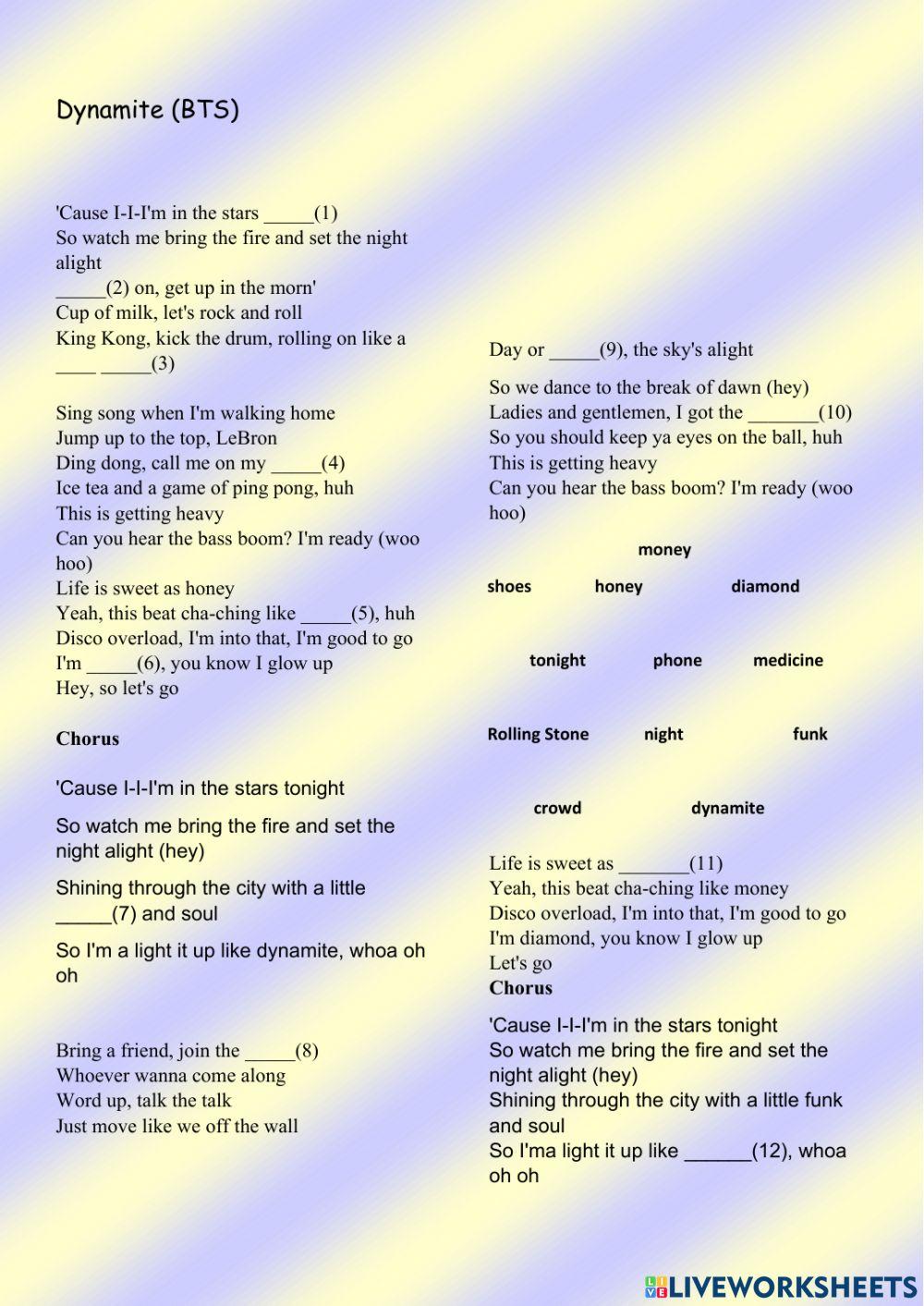 Dynamite BTS interactive worksheet | Live Worksheets