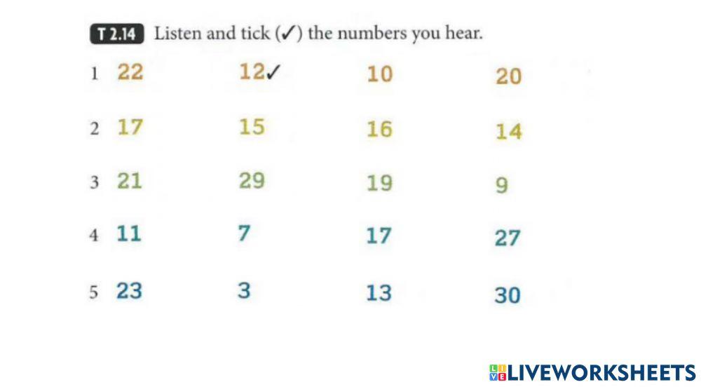 Numerals listening 2.14 worksheet | Live Worksheets