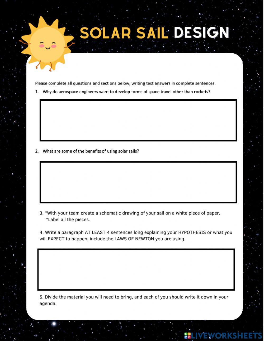 Solar Sail Design worksheet | Live Worksheets